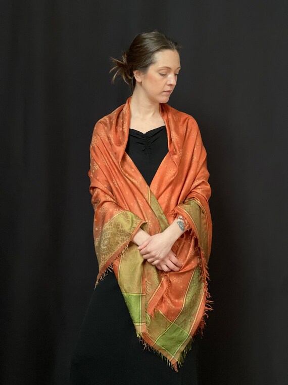 Victorian Silk Brocade Shawl Antique Shawl Film and T… - Gem