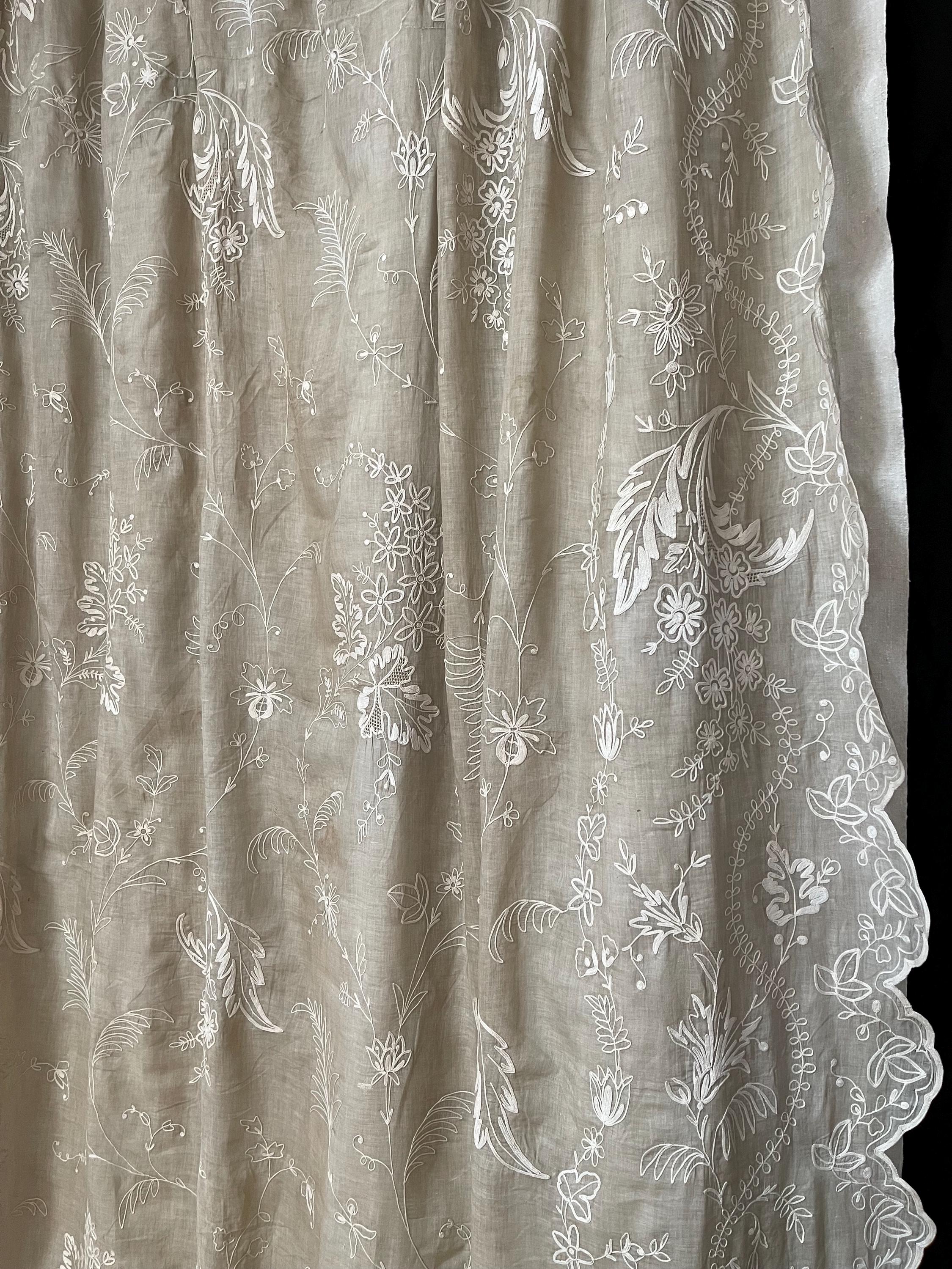 ON Hold:antique Cornely Embroidered Lace Curtain Panel Chateau Drape ...