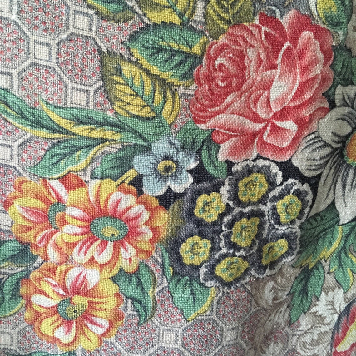 Floral Fabric Printed Linen Fabric Vintage Linen Floral - Etsy
