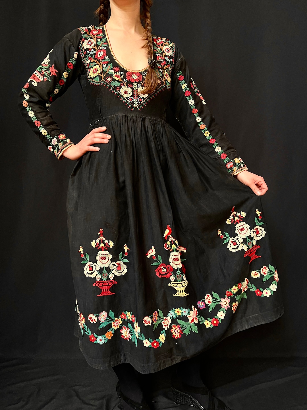 Antique Folk Costume Dress Hand Embroidered Dress Traditional Costume ...