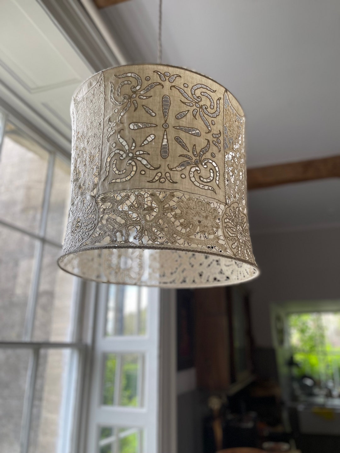 Antique Handmade Bespoke Ceiling Lampshade Antique Cutwork Embroidery ...