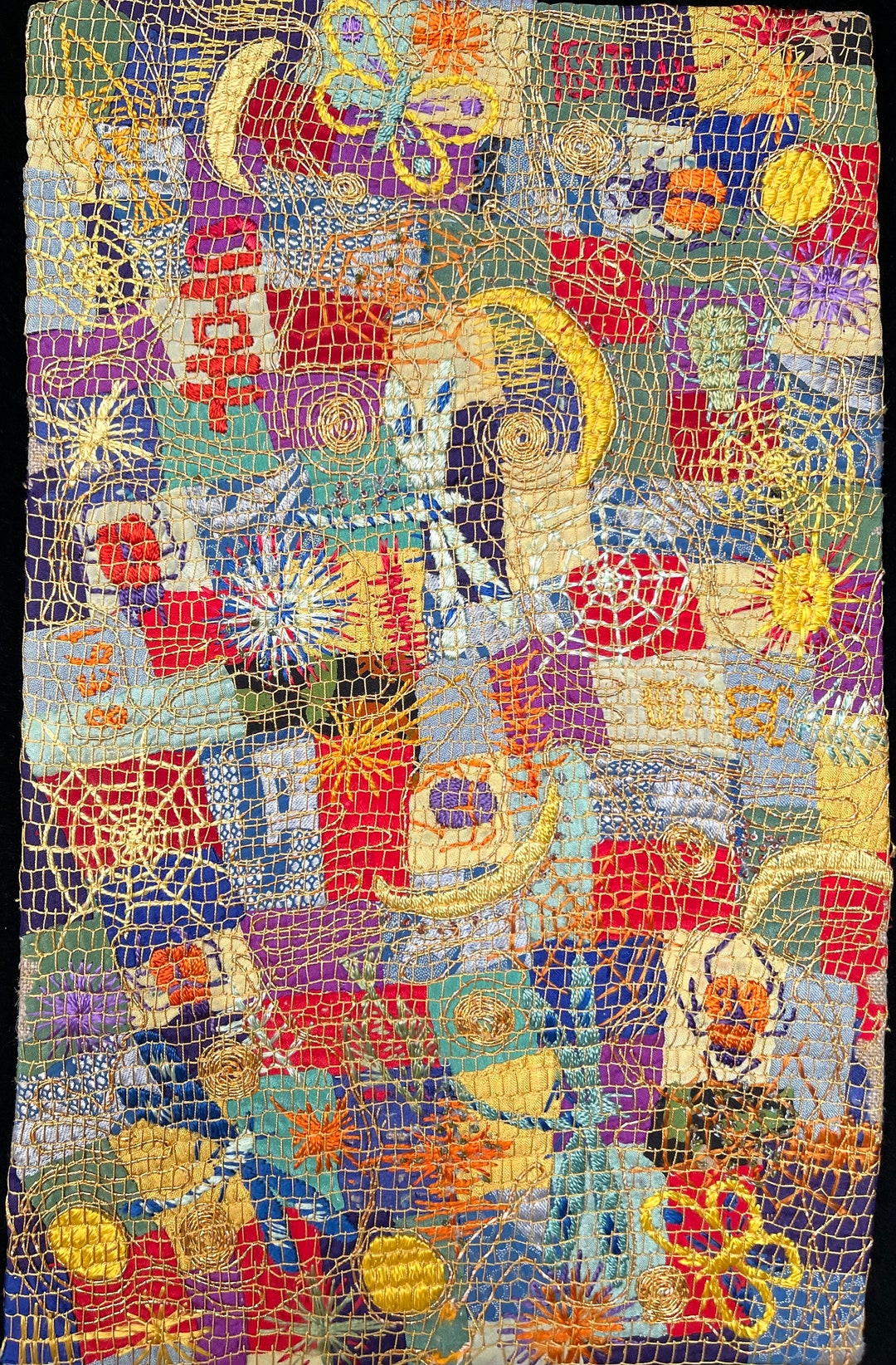 Crazy Patchwork Panel Silk Embroidery Insects and Dragonflies Design Inspiration Gold Embroidery ...