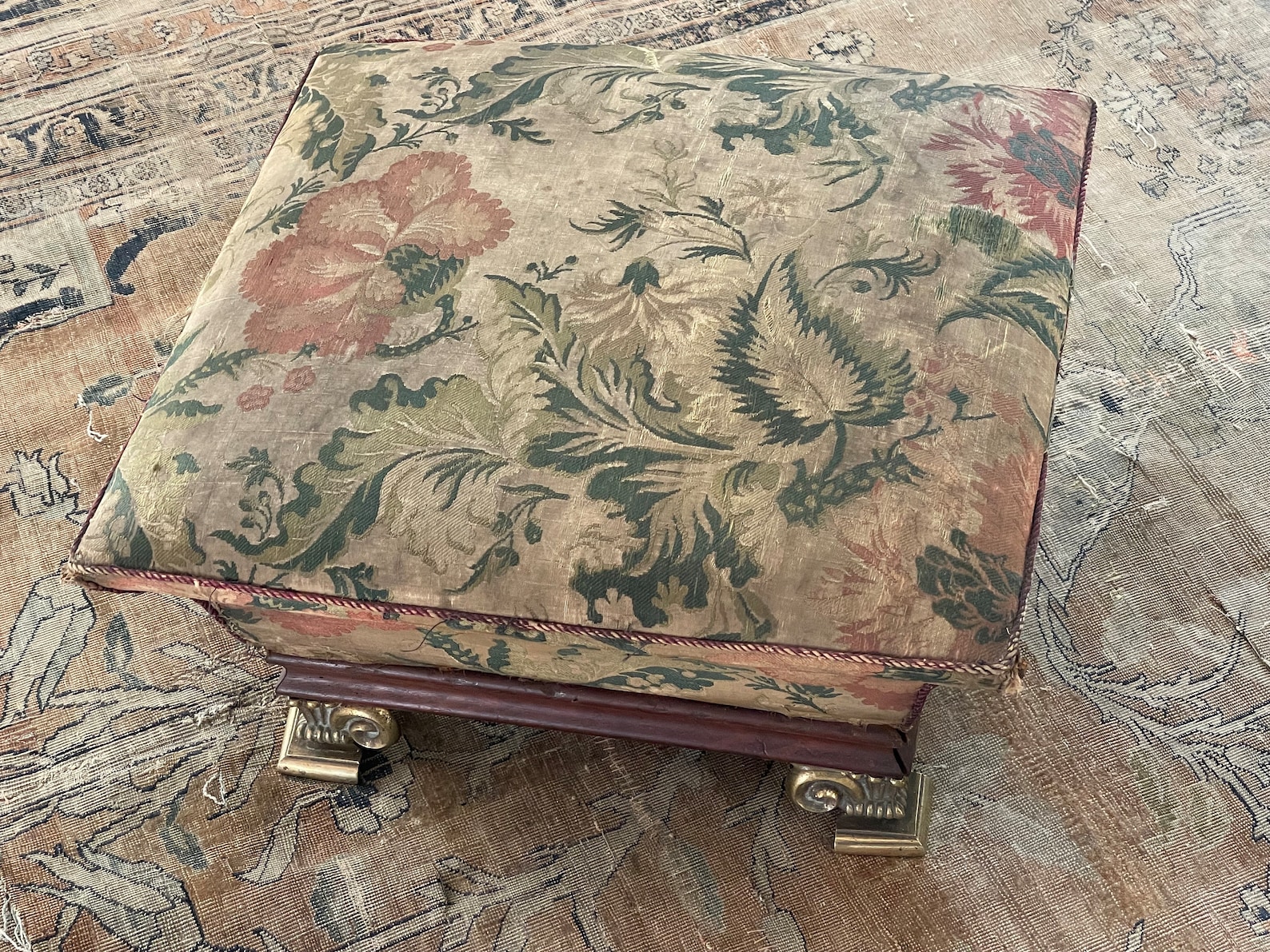 Rare Antique Georgian Silk Brocade Footstool 18th Century Vintage ...