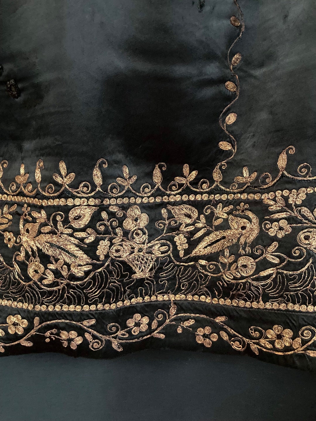 Black and Gold Embroidered Dress Length Silk Early 20th Century Silk ...