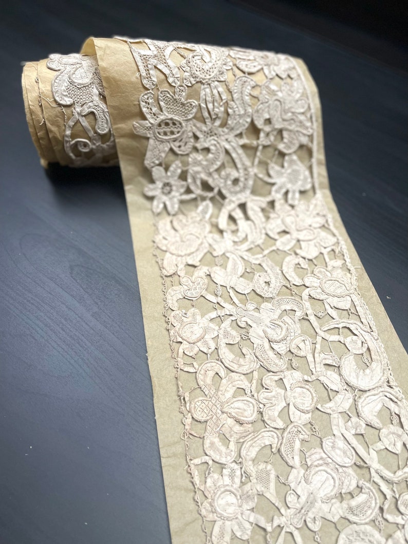 Long Panel Antique Needlelace Gros Point Border Venetian Lace ...