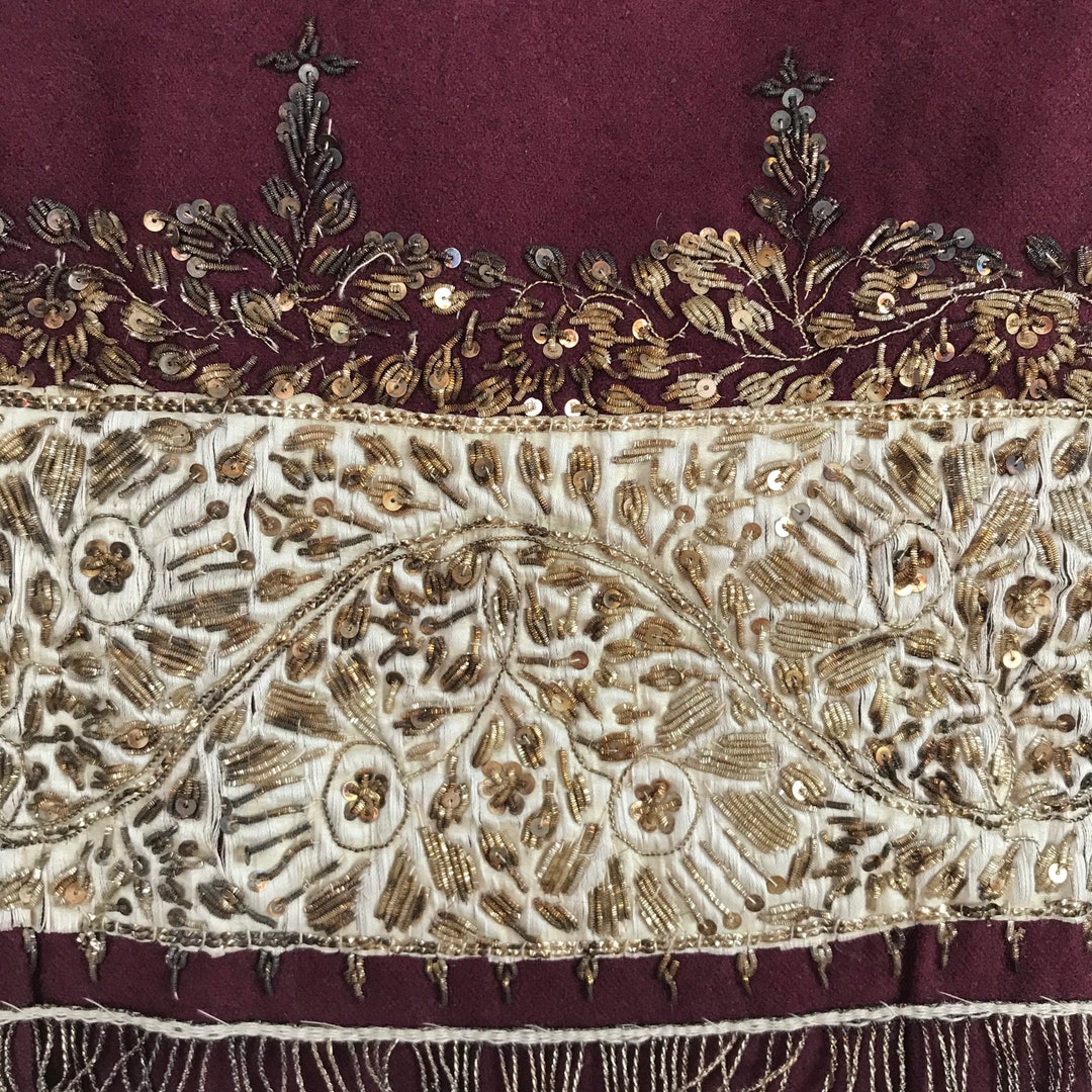 Antique Indian Embroidered Pelmet Border Silver Zardozi Embroidery ...
