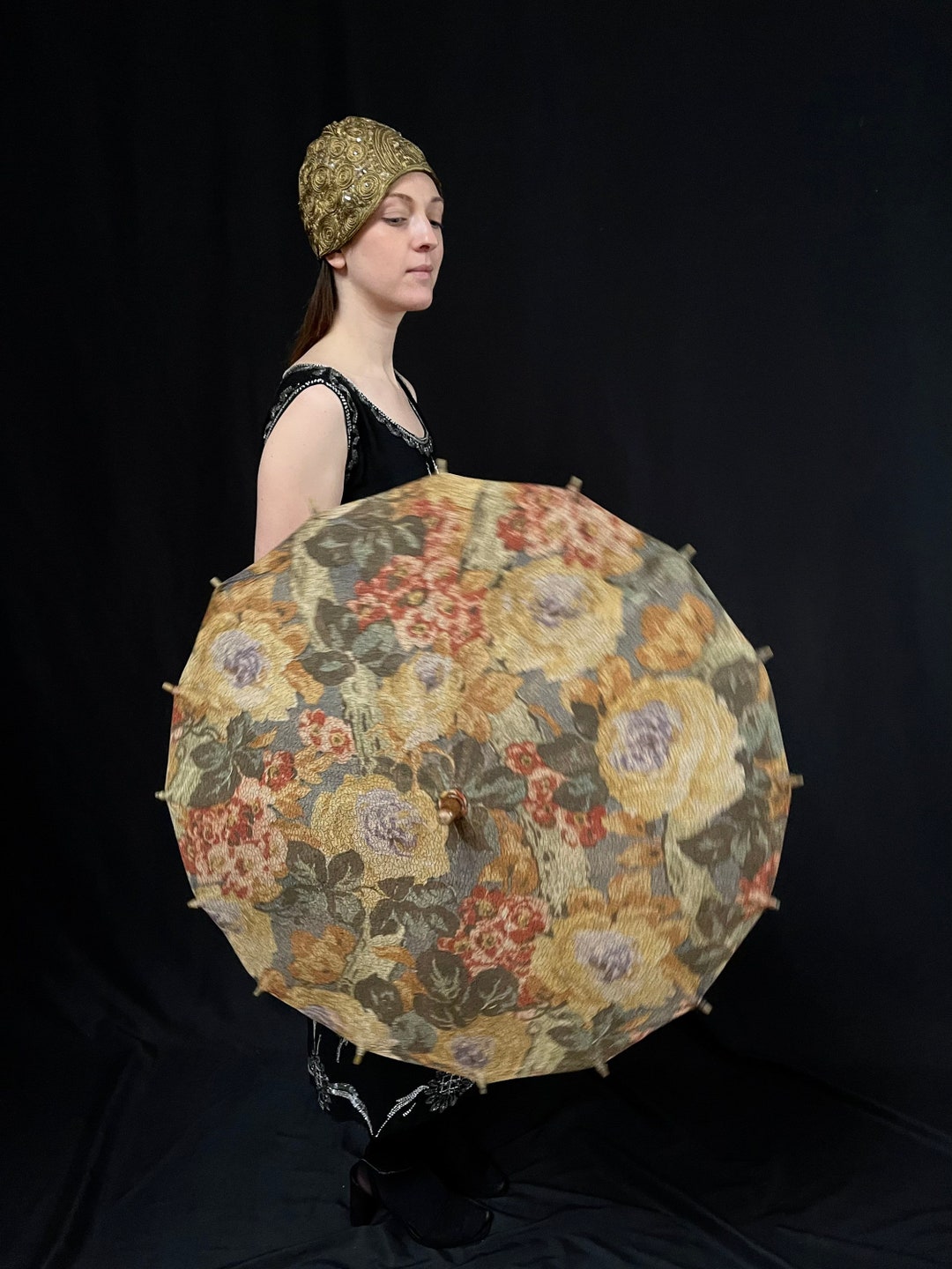 1920’s Antique Parasol Decorative Parasol Printed Embroidered Cotton ...