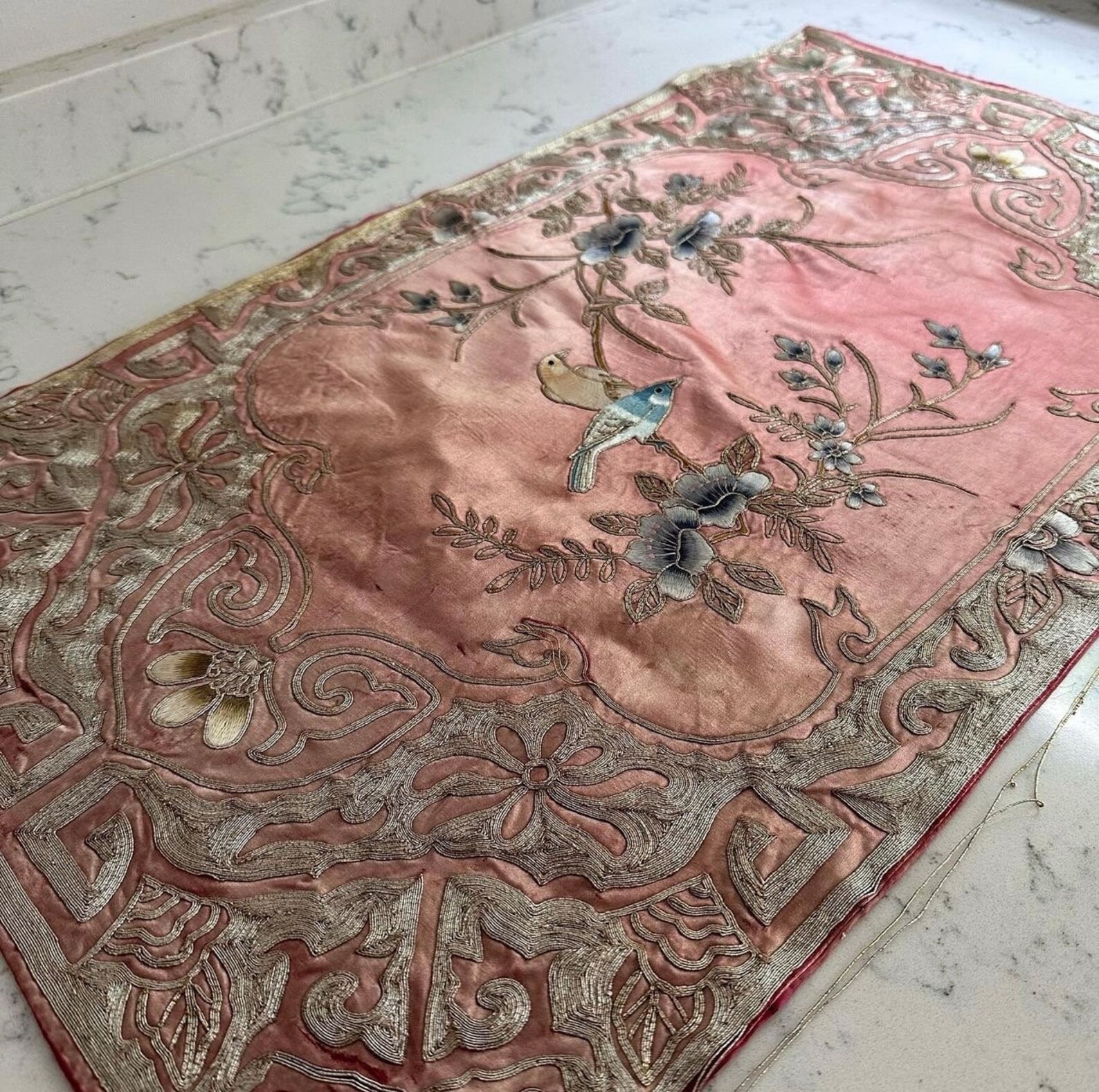 Antique Silk Embroidery Chinese Giltwork Embroidery Decorative Birds ...