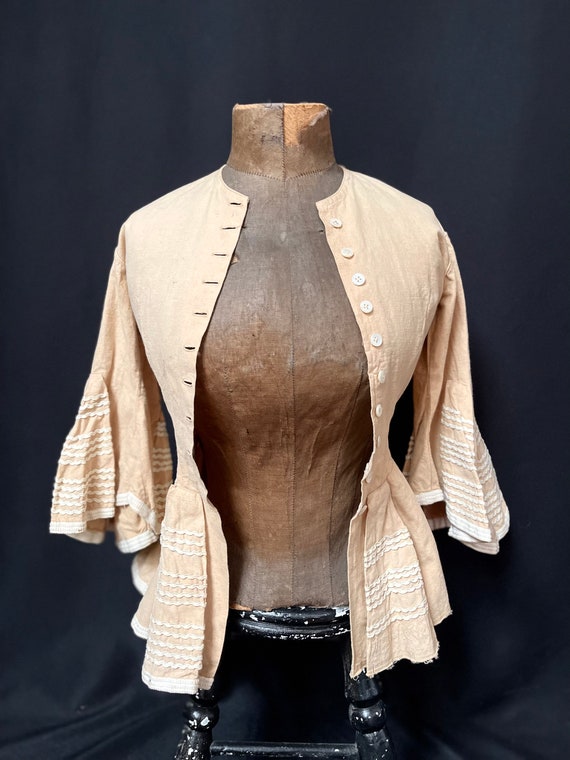 Victorian Linen Bodice 19th Century Jacket French Lin… - Gem