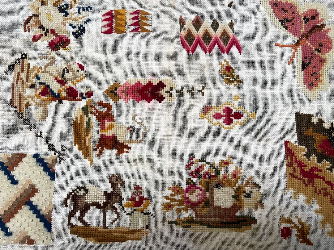Antique Sampler Wool Work Embroidery or Cross Stitch English 19th ...