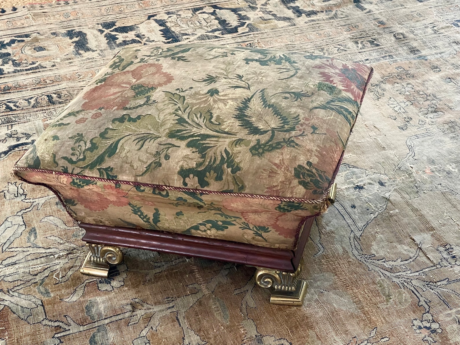 Rare Antique Georgian Silk Brocade Footstool 18th Century Vintage ...