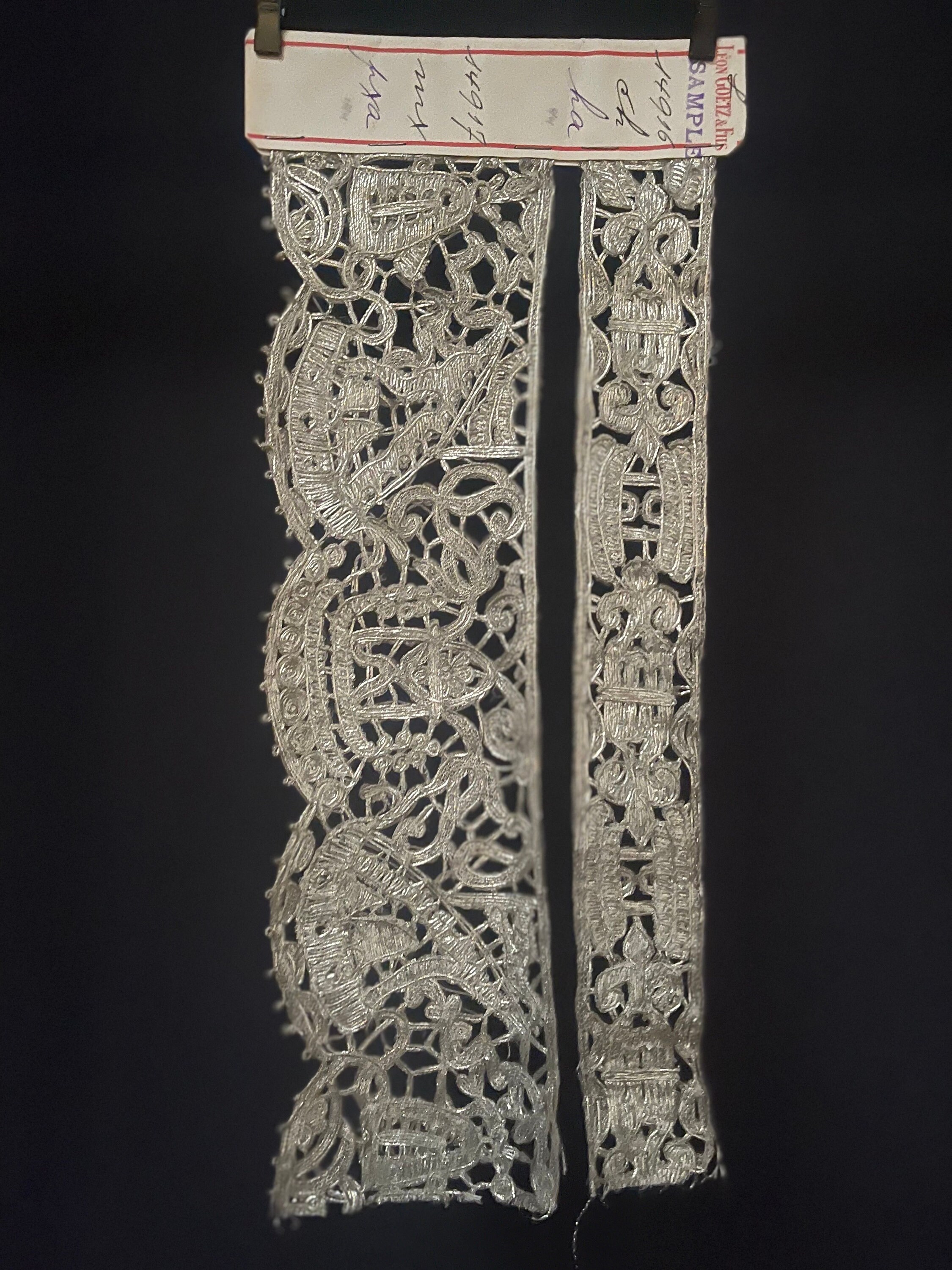 Silver Lamé Lace Samples: 19th Century Textile With Boat & Figure ...
