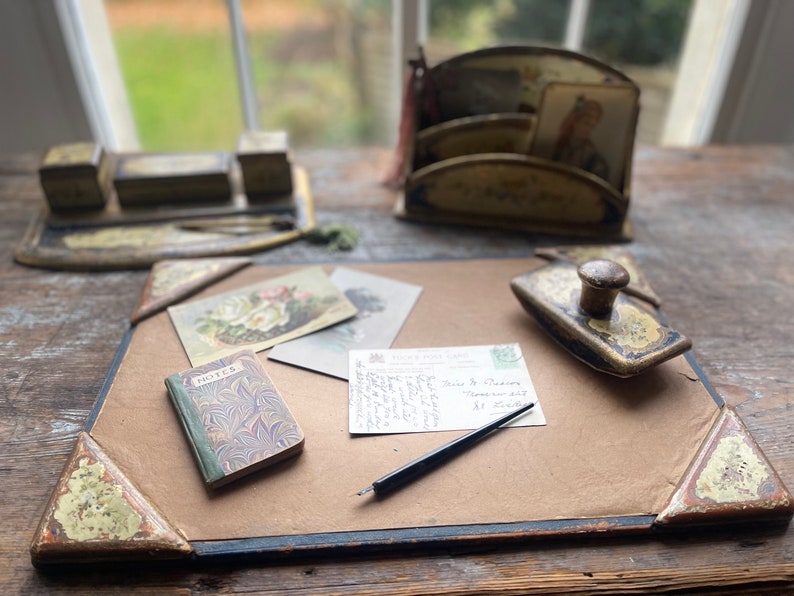 Reserved: Antique Desk Set Handpainted Wooden Desk Set Desk Accessories ...