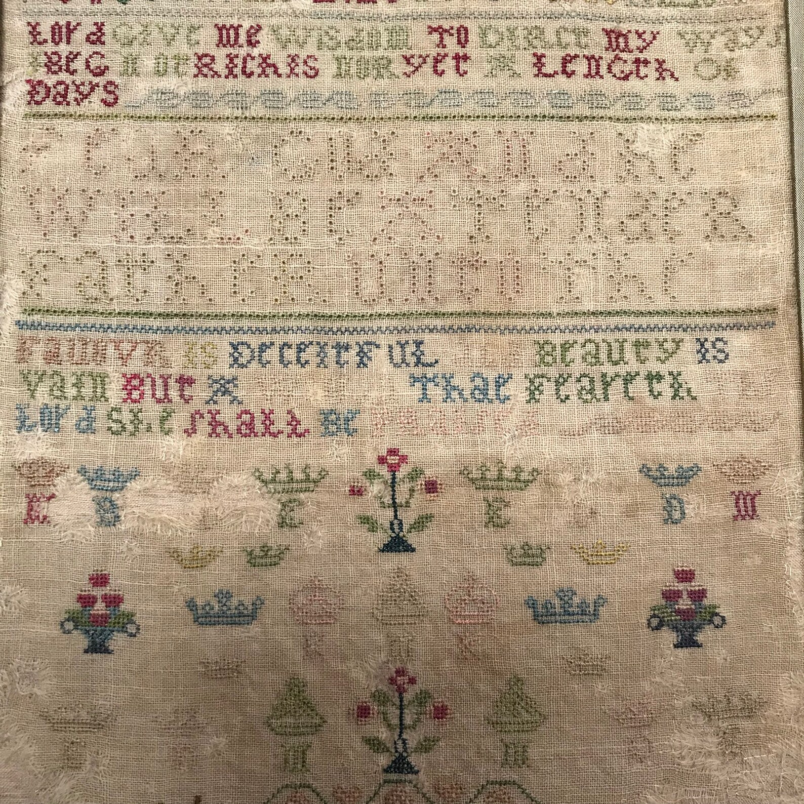 Antique Embroidery Sampler Cross Stitch Sampler 18th Century ...