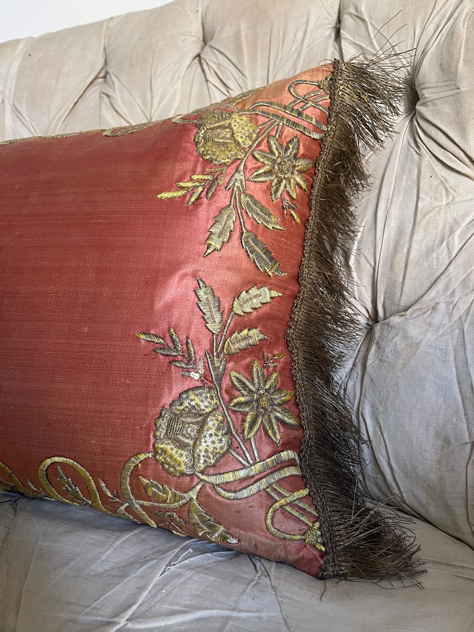Bespoke Antique Silk Cushion 18th Century Ottoman Embroidery Vintage ...
