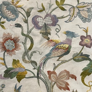 Arts and Crafts Tree of Life Embroidery Jacobean Revival Antique Crewelwork Embroidered Panel ...