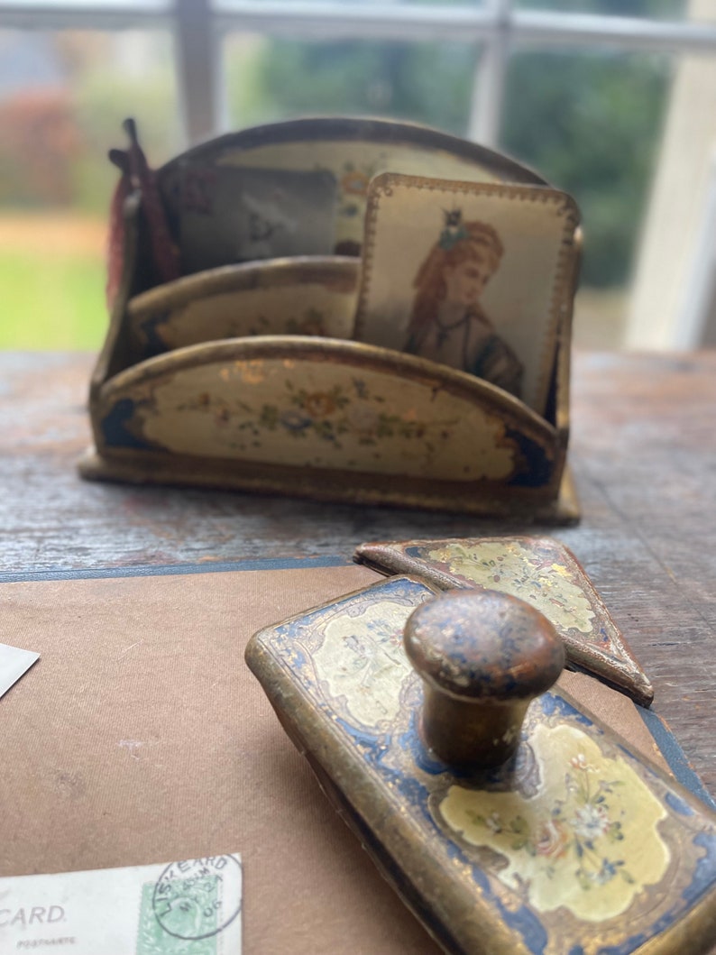 Reserved: Antique Desk Set Handpainted Wooden Desk Set Desk Accessories ...