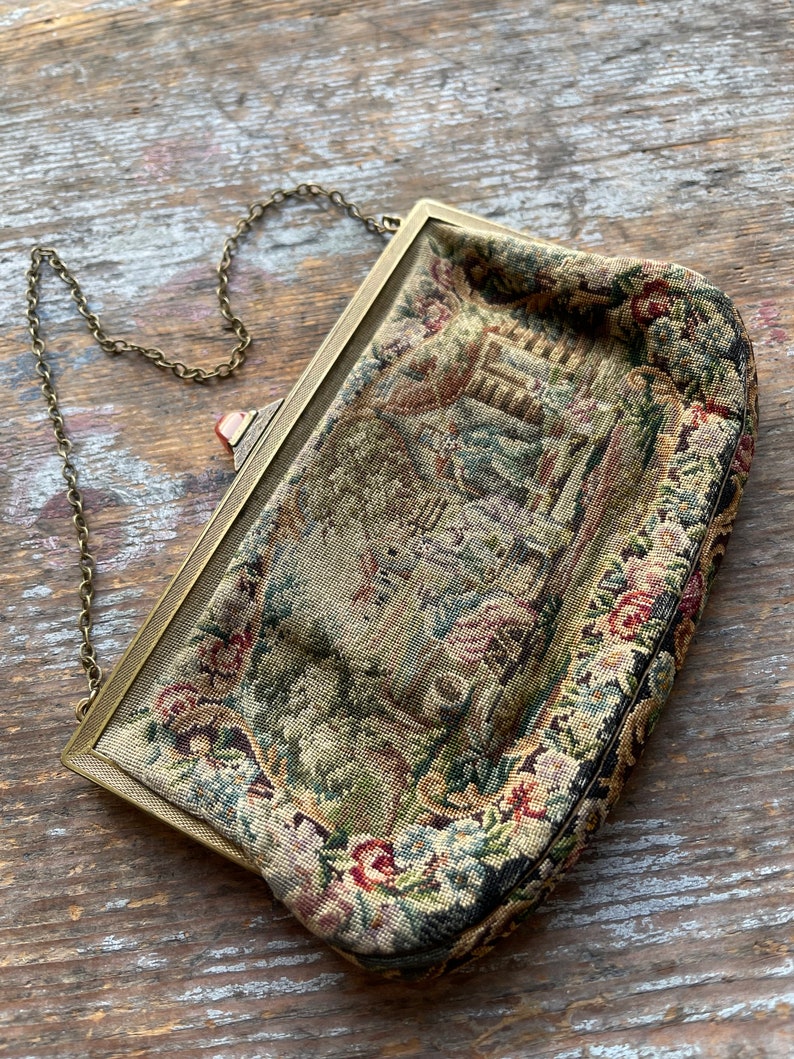 Petit Point Evening Bag Purse Pastoral Scenes Edwardian - Etsy