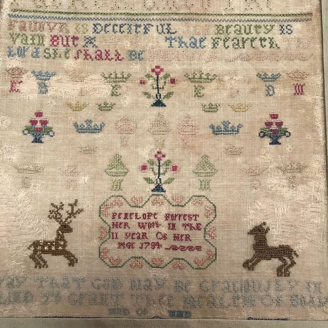 Antique Embroidery Sampler Cross Stitch Sampler 18th Century ...