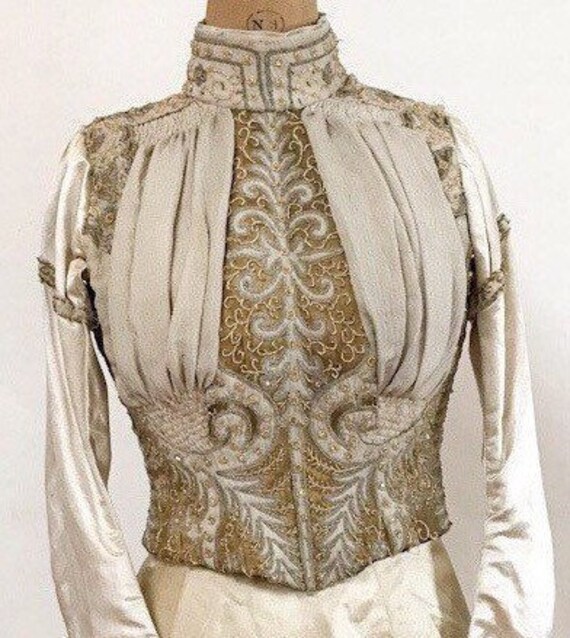 Victorian Silk Jacket Antique Corset Vintage Silk Emb… - Gem