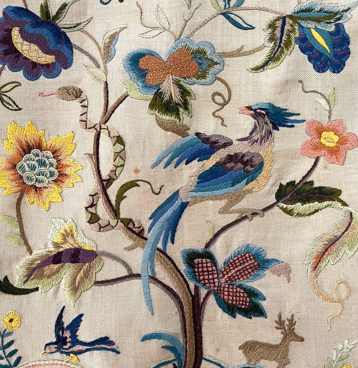 Arts and Crafts Tree of Life Embroidery Jacobean Revival Antique ...