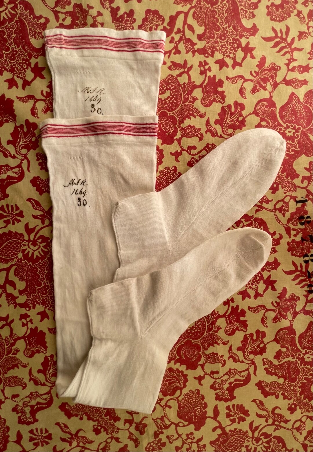 Antique Stockings Red White Fine Knitted Stockings Historical Costume ...