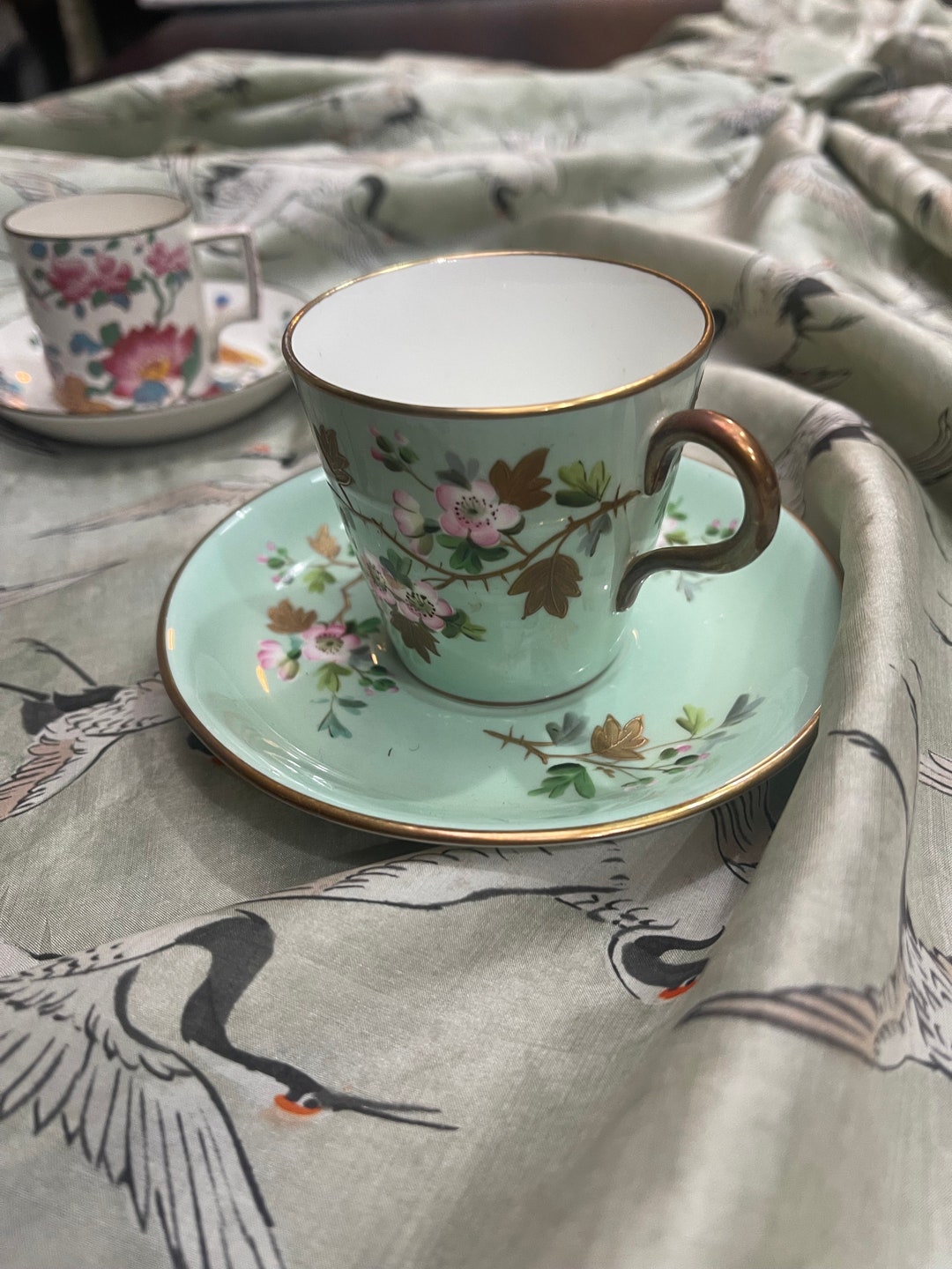 Two Antique Handpainted Chinoiserie Cups and Saucers Collectors Tea ...