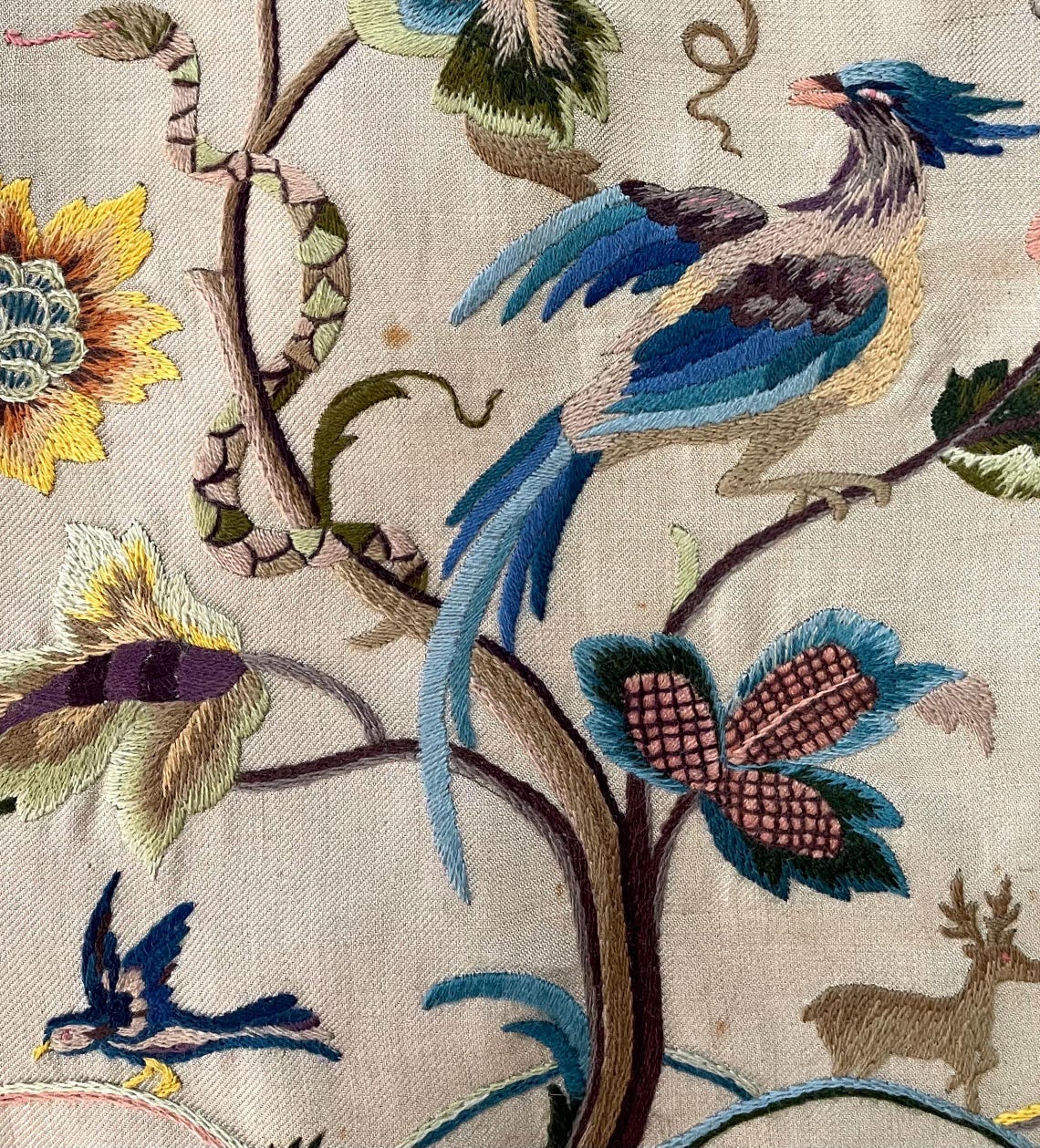 Arts and Crafts Tree of Life Embroidery Jacobean Revival Antique ...