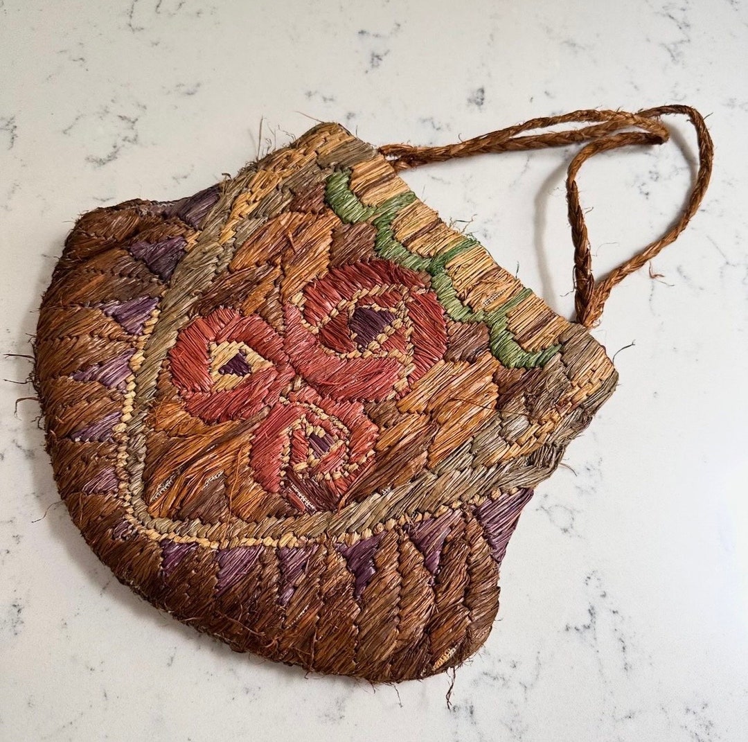 Vintage Embroidered Arts & Crafts Raffia Bag Handbag Bloomsbury Style ...