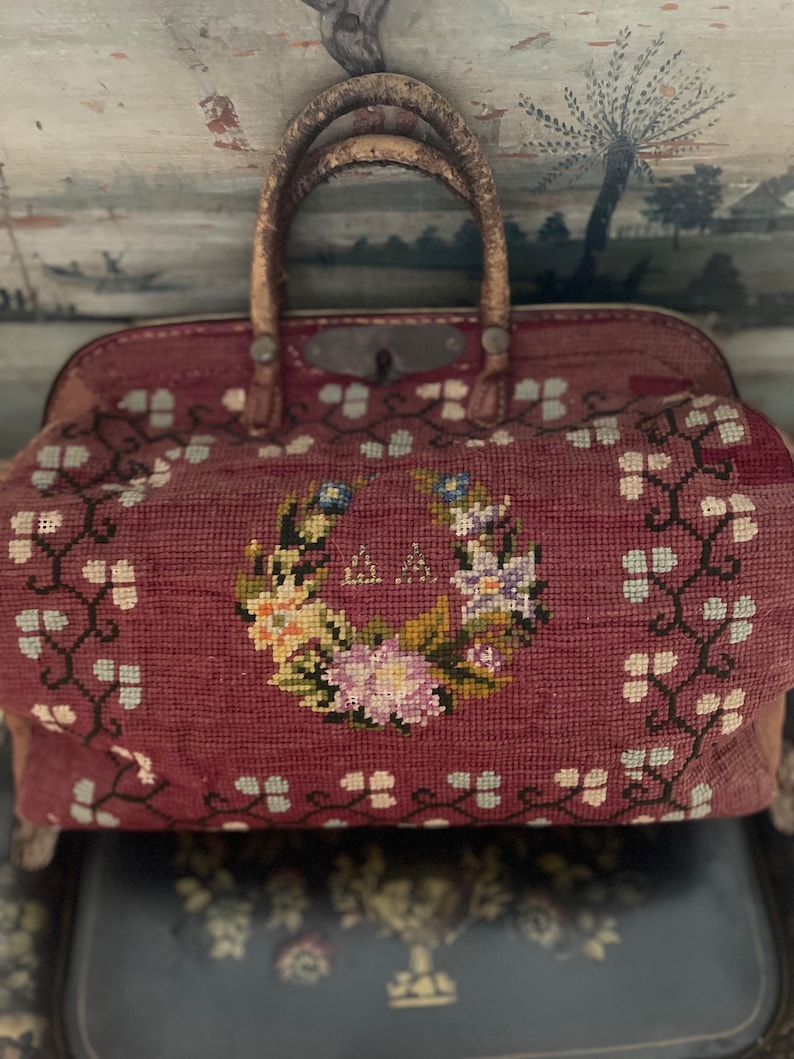 Antique Carpet Bag Antique Tapestry Bag Hand Embroidered Bag Victorian ...