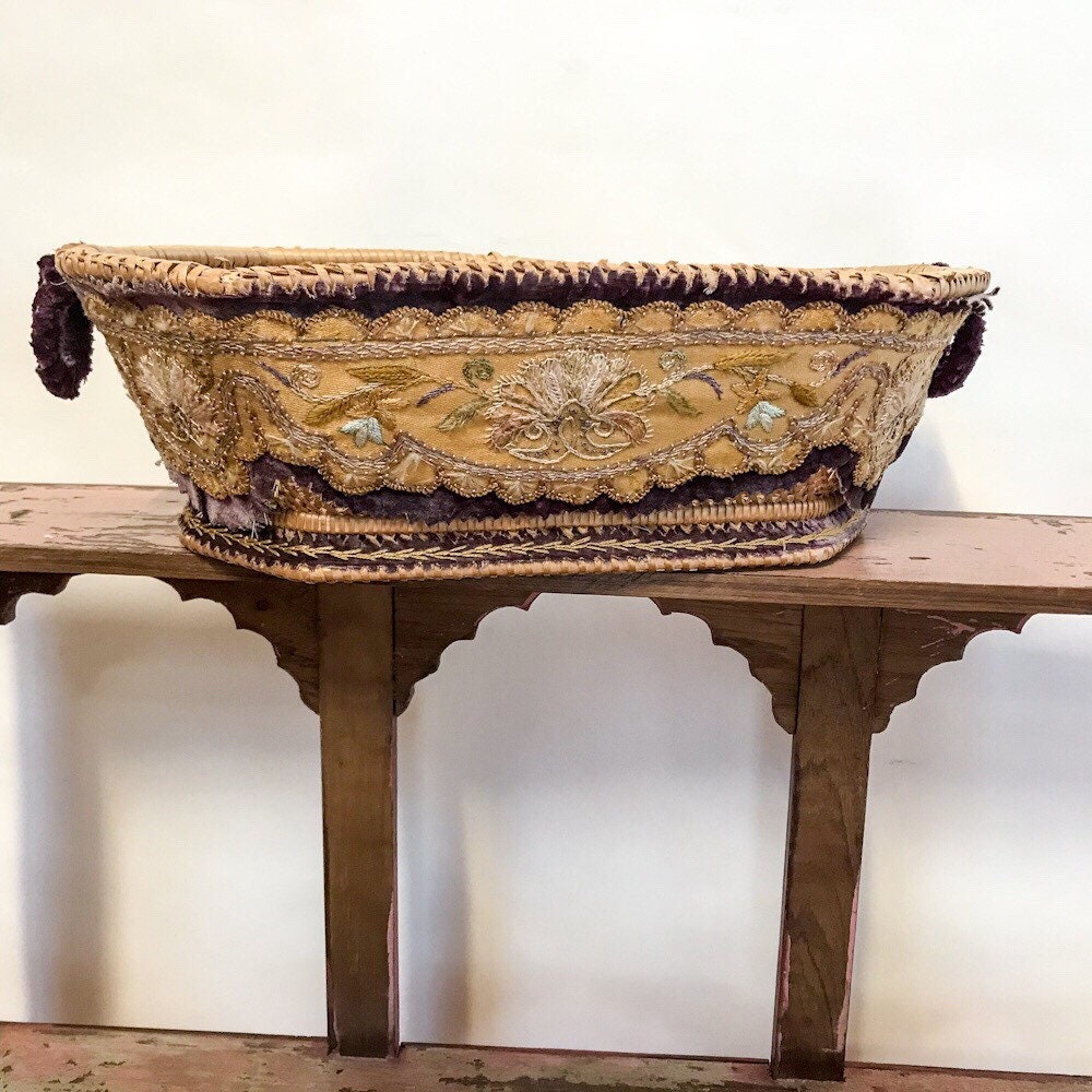 Antique Basket Regency Embroidered Basket 1820 Collectible Homeware ...