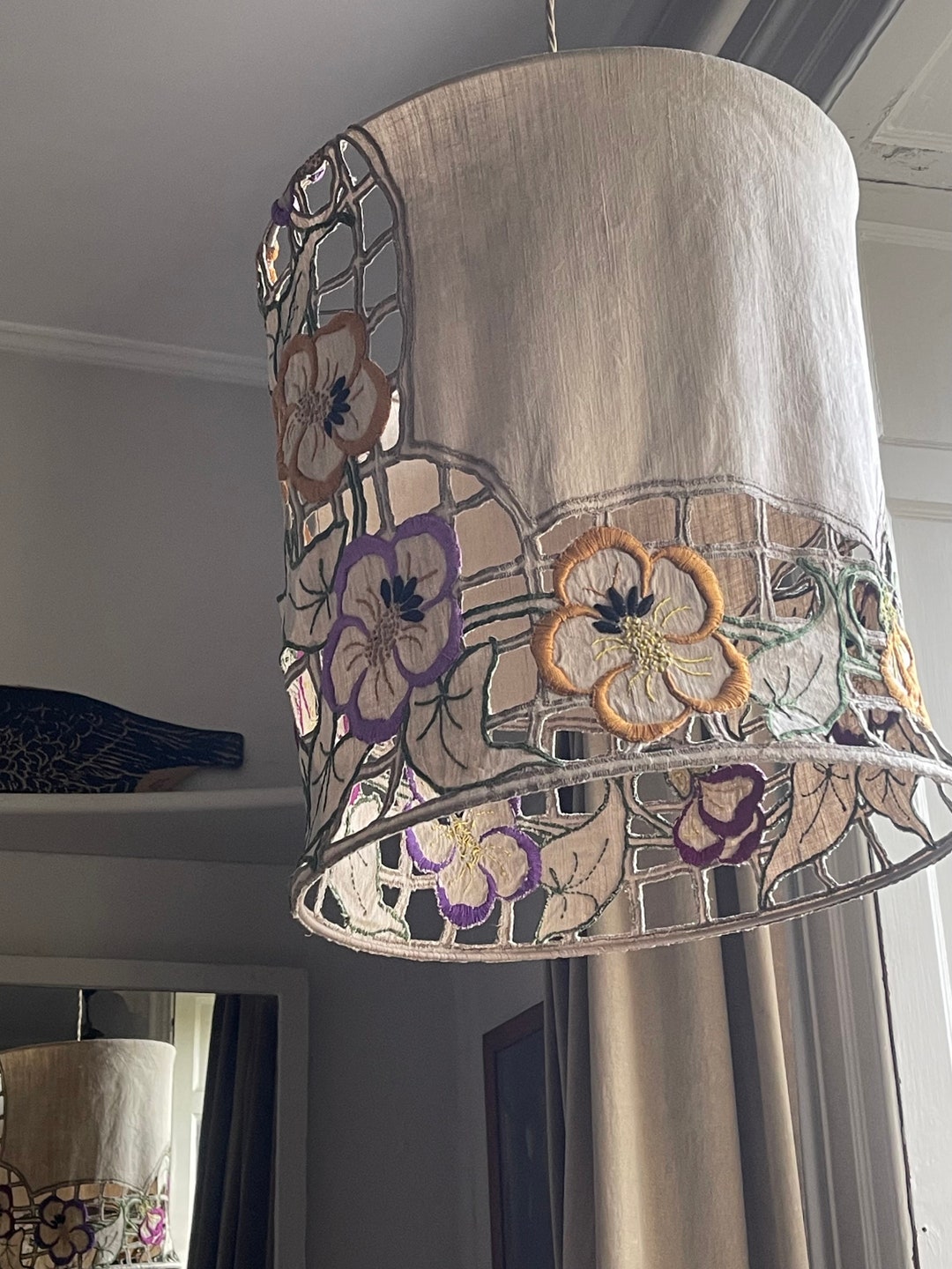Antique Handmade Bespoke Ceiling Lampshade Antique Art Deco Textiles ...