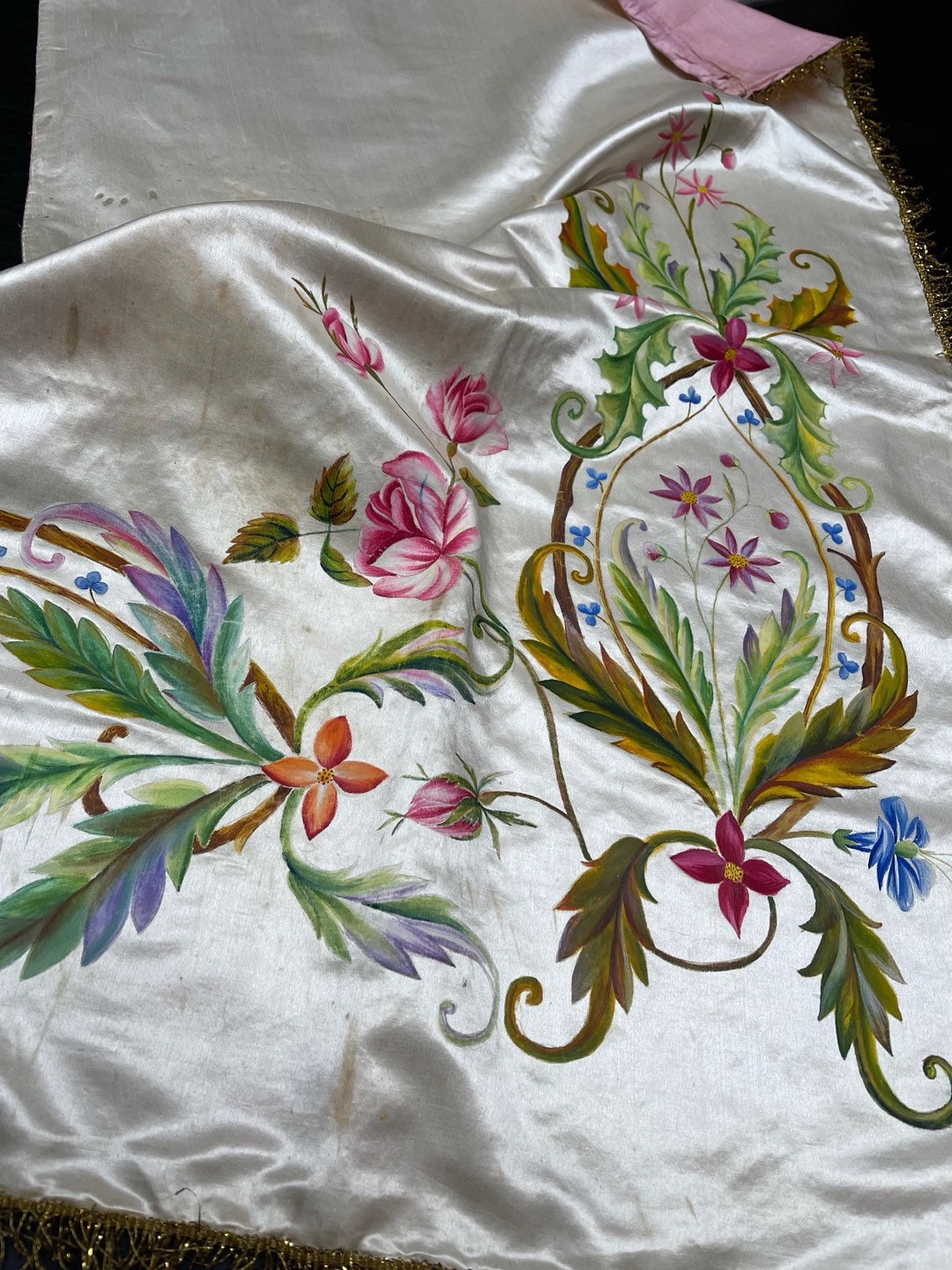 Handmade Painted Silk Panels French Antique Textile Vintage Home Decor ...