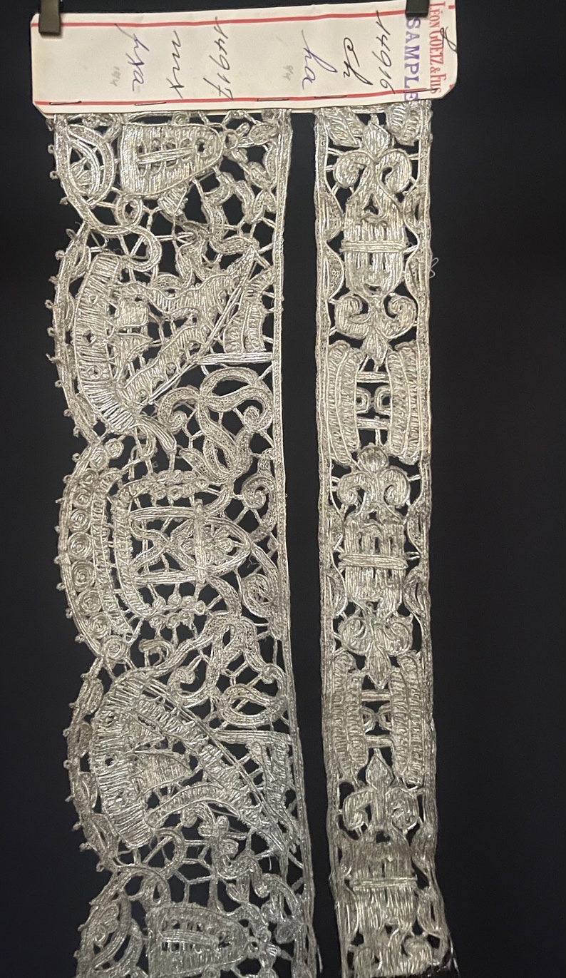 Silver Lamé Lace Samples: 19th Century Textile With Boat & Figure ...