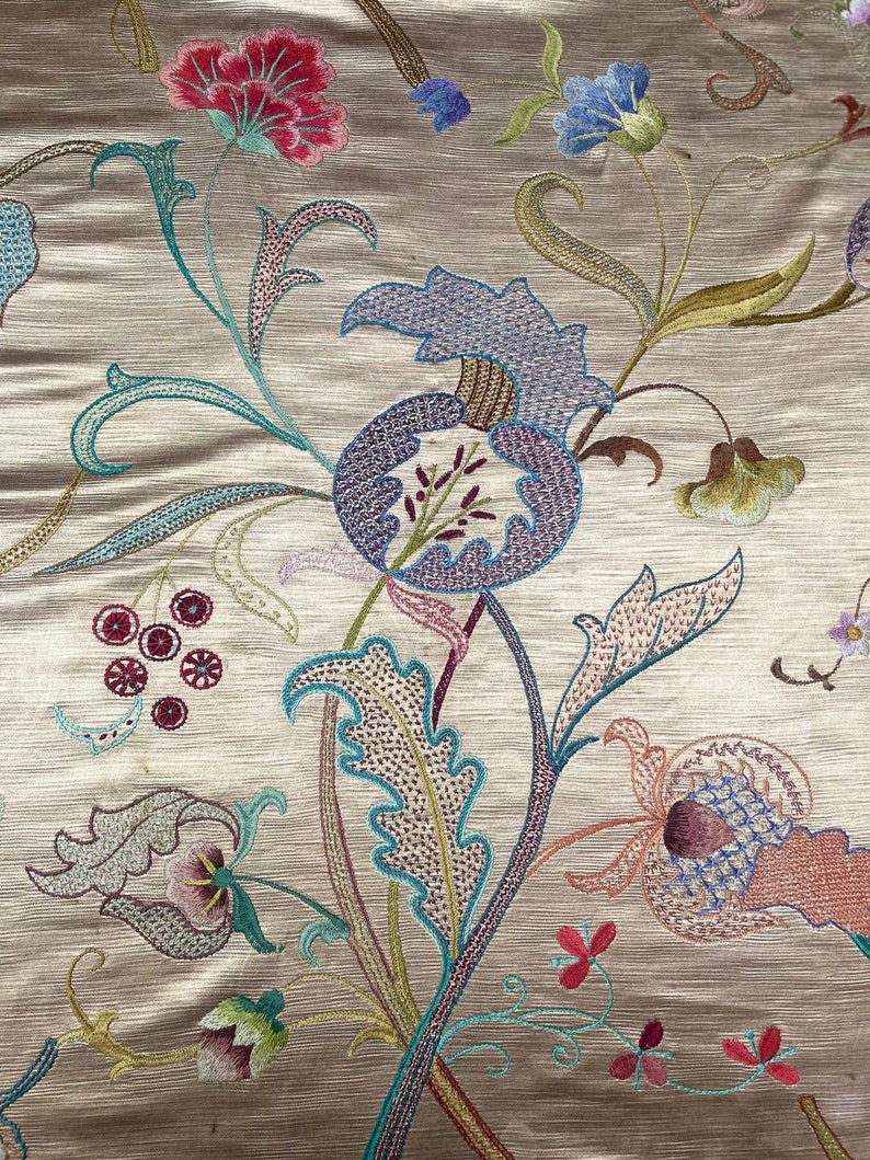Jacobean Revival Embroidery Antique Embroidery Collectible Vintage Textile Antique Textile Tree ...