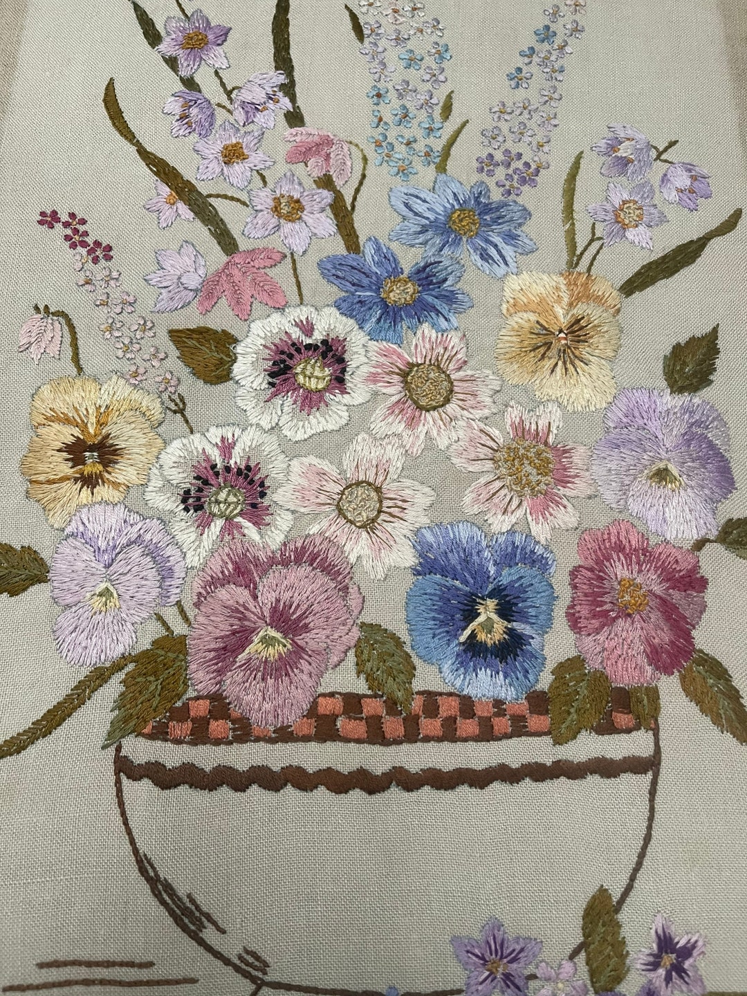 Antique Silk Embroidery Flowers Vintage Hand Embroidered Still Life ...