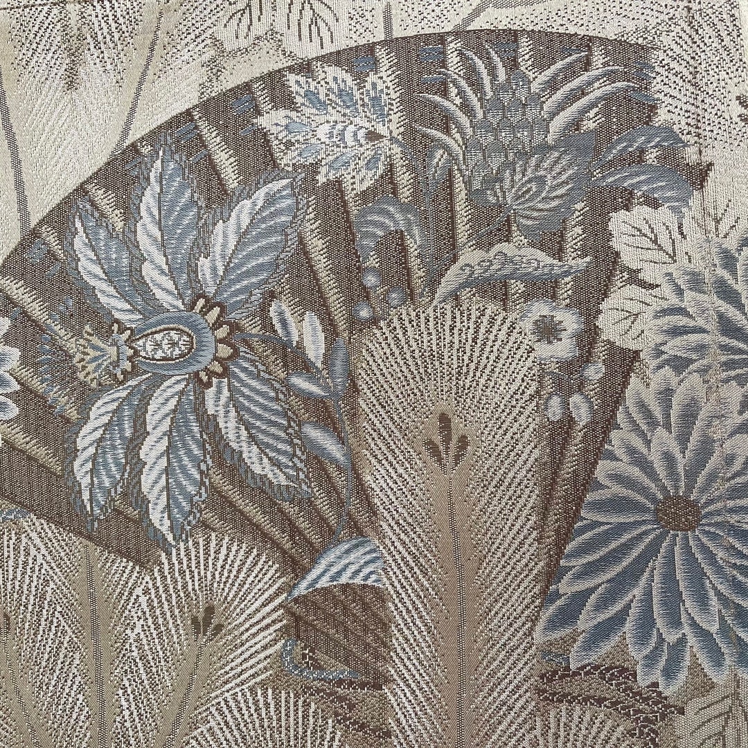 Japanese Brocade Panel With Fans and Peacock Feathers Museum Quality ...