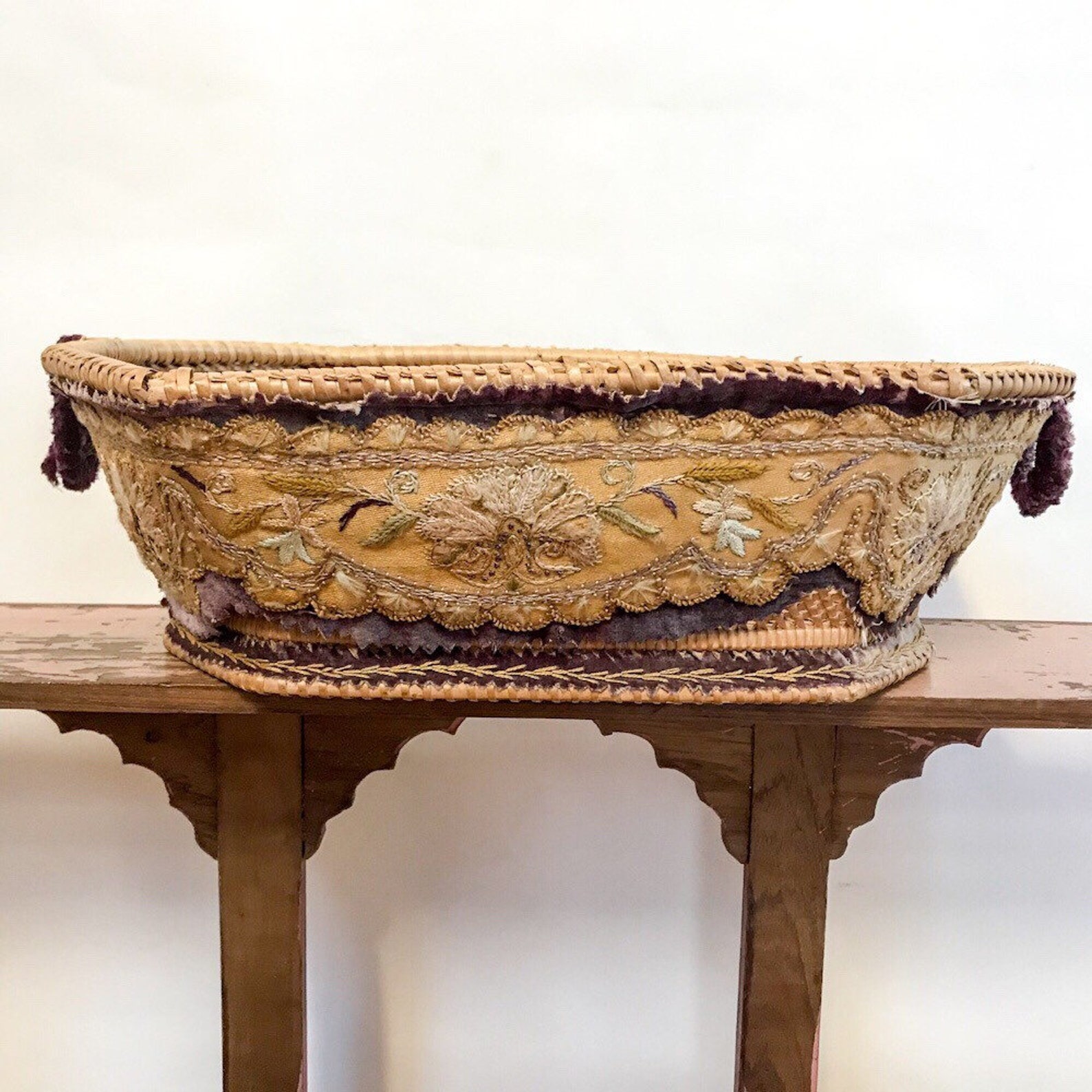 Antique Basket Regency Embroidered Basket 1820 Collectible Homeware ...