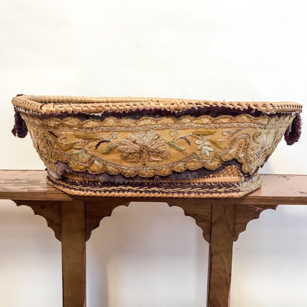 Antique Basket Regency Embroidered Basket 1820 Collectible Homeware ...