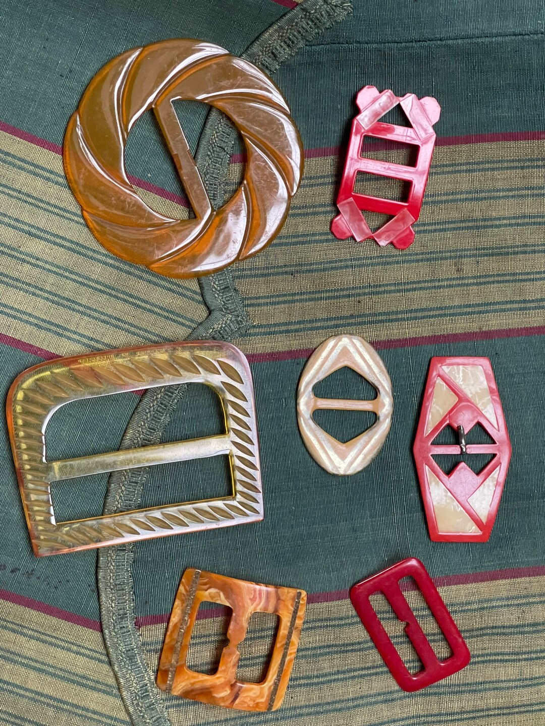 Vintage Buckles Collection Red Yellow Ochre Buckles Antique Buckles ...