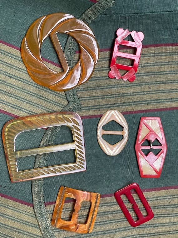 Vintage Buckles Collection Red Yellow Ochre Buckles A… - Gem
