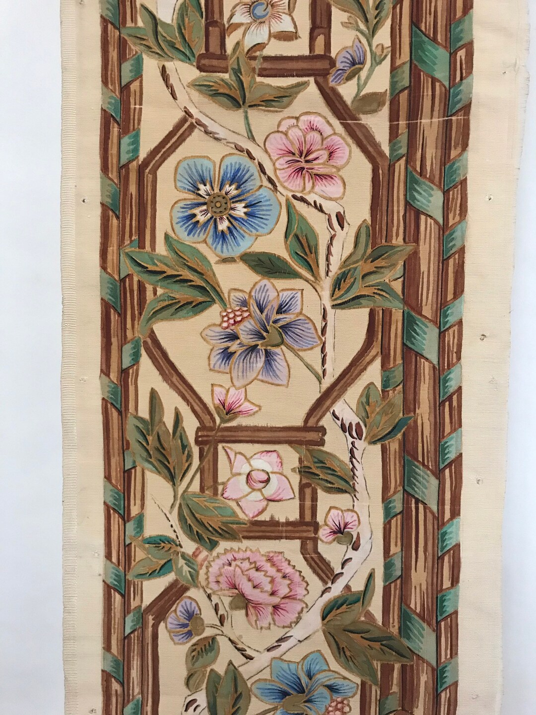 Wall Hanging Decor Hand Painted Silk Panel Antique Circa 1820 ...