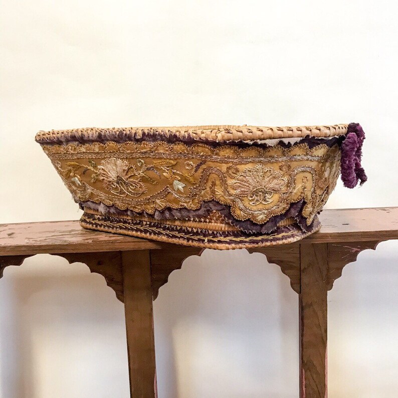 Antique Basket Regency Embroidered Basket 1820 Collectible Homeware ...