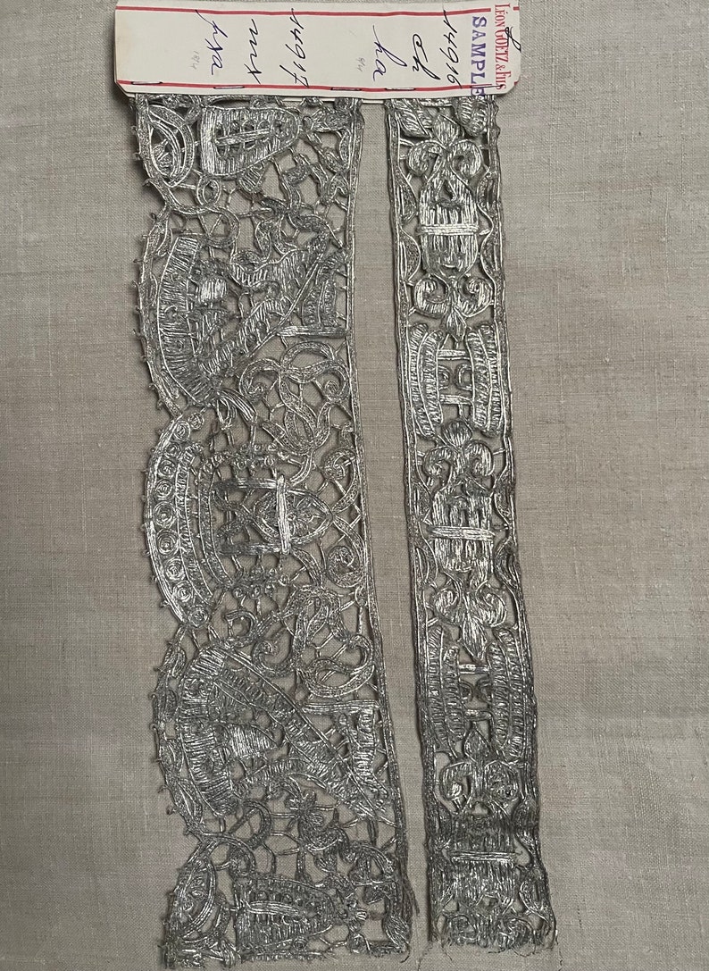 Silver Lamé Lace Samples: 19th Century Textile With Boat & Figure ...