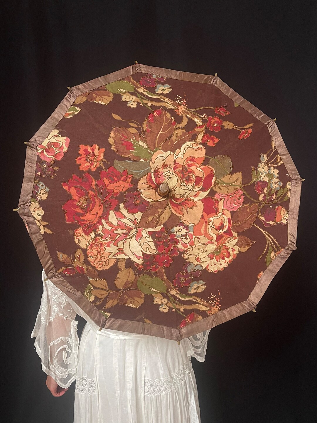 1920 Antique Parasol Embroidered Chintz Parasol Film and Television ...