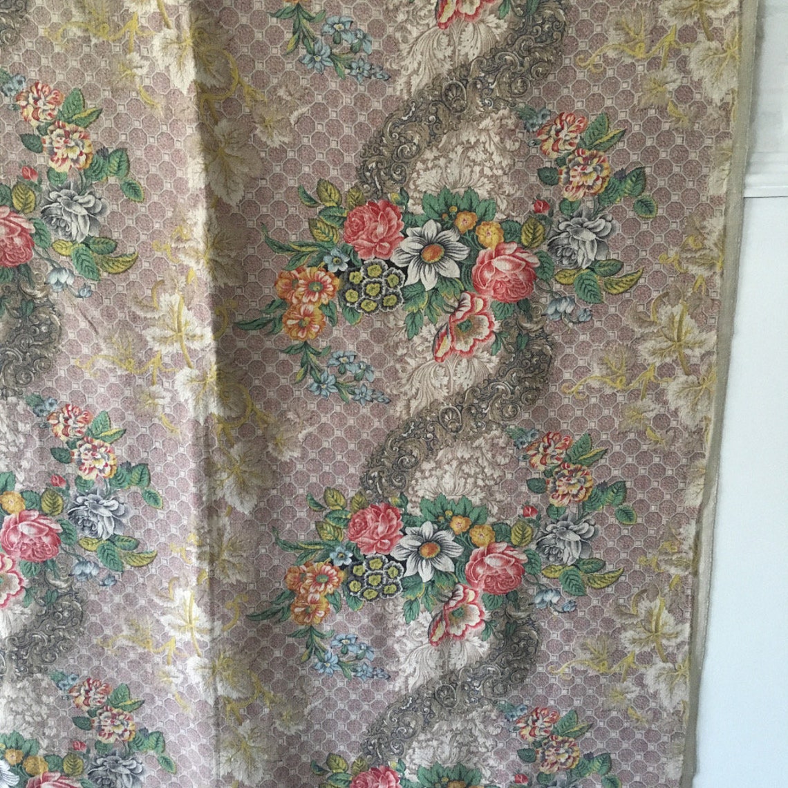 Floral Fabric Printed Linen Fabric Vintage Floral Upholstery Textile ...