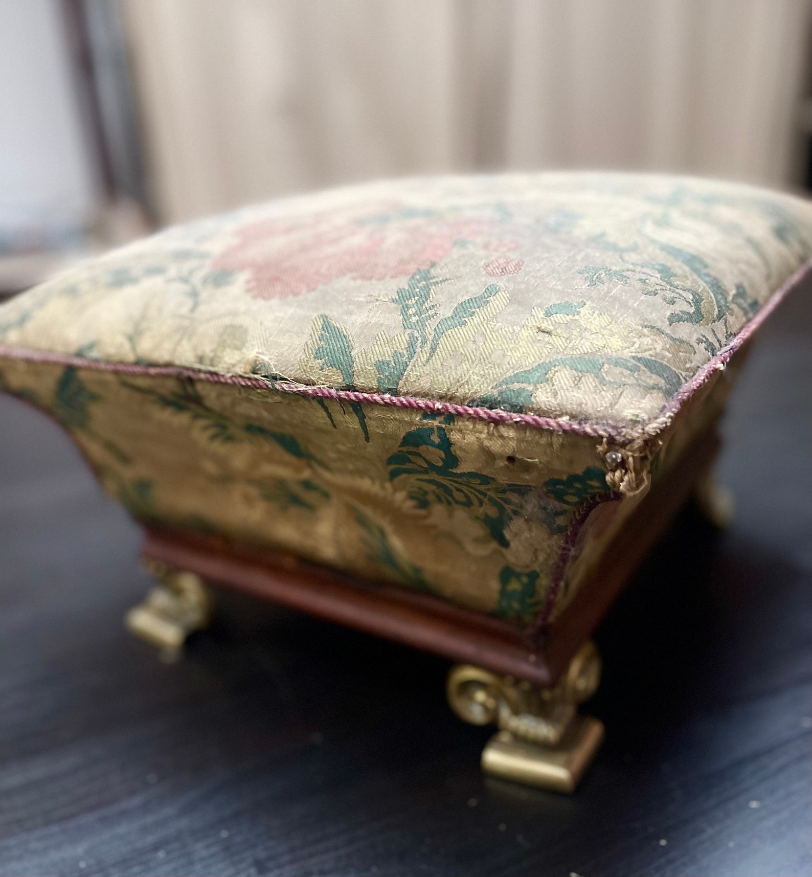 Rare Antique Georgian Silk Brocade Footstool 18th Century Vintage ...
