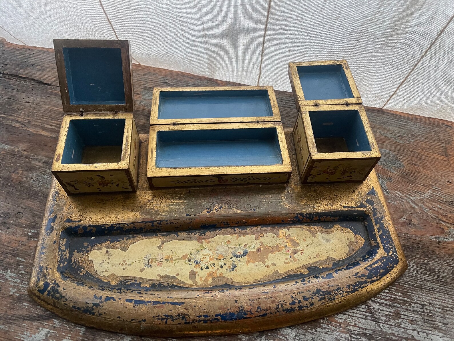 Reserved: Antique Desk Set Handpainted Wooden Desk Set Desk Accessories ...