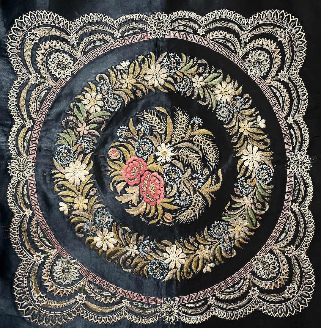 Antique Silk Embroidery Victorian Embroidered Panel Fine Embroidery ...