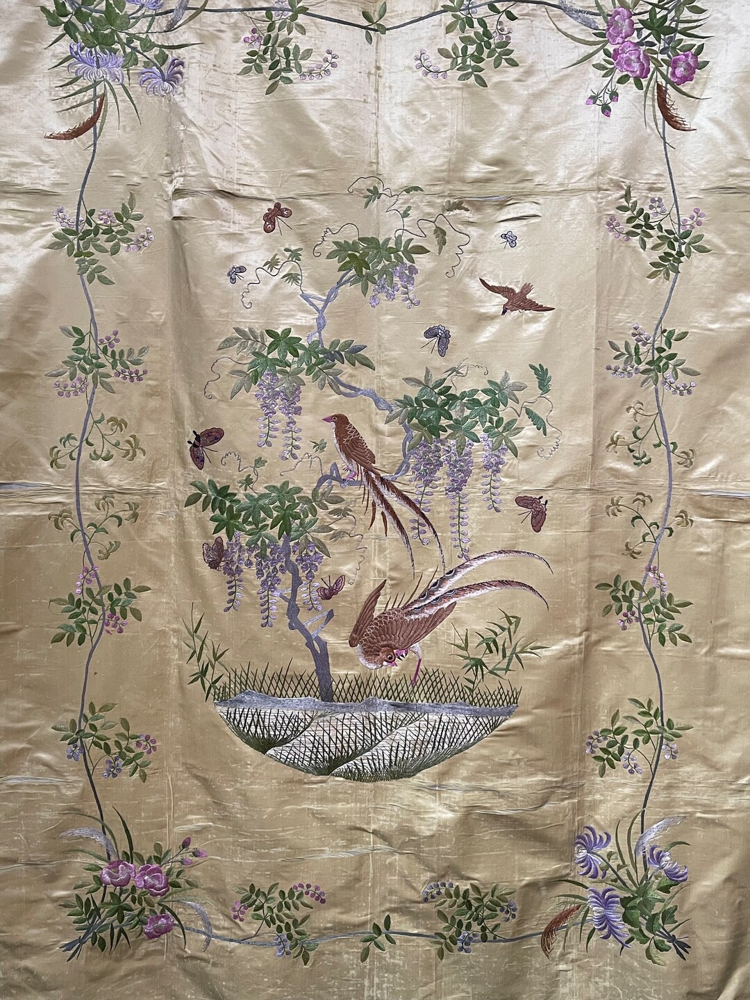 Antique Chinese Silk Embroidered Wall Hanging Silk Embroidered Panel ...